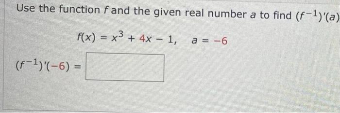 Solved Use the function f and the given real number a to | Chegg.com