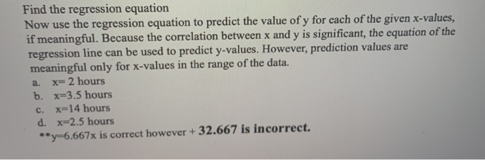 Solved Find the equation of the regression line for the | Chegg.com