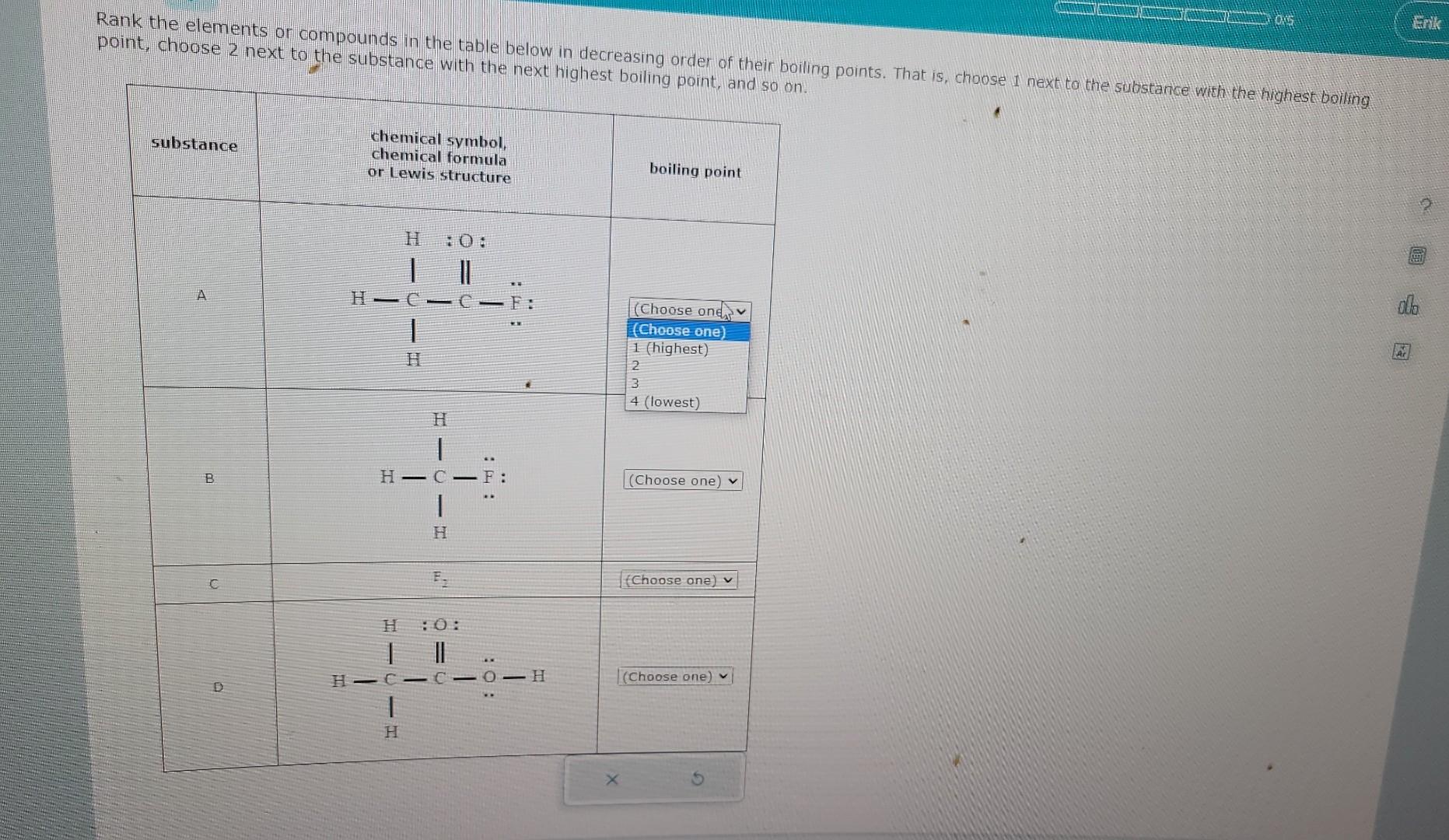 Solved Rank the elements or compounds in the table below in | Chegg.com