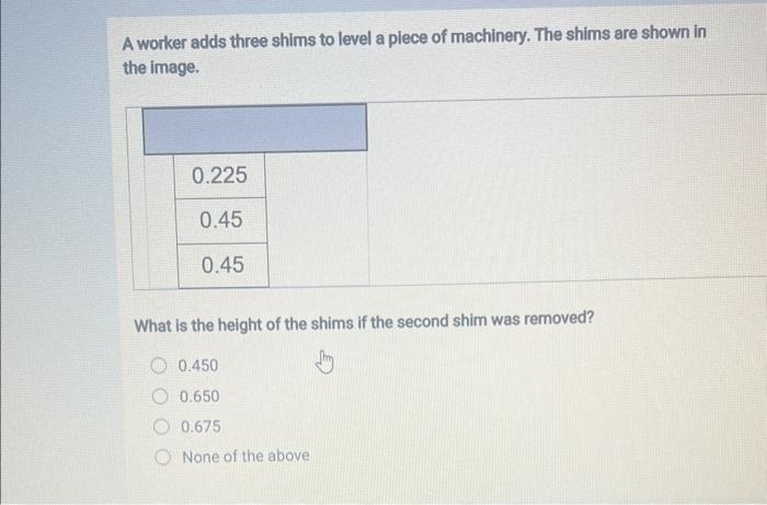 Solved A worker adds three shims to level a piece of | Chegg.com