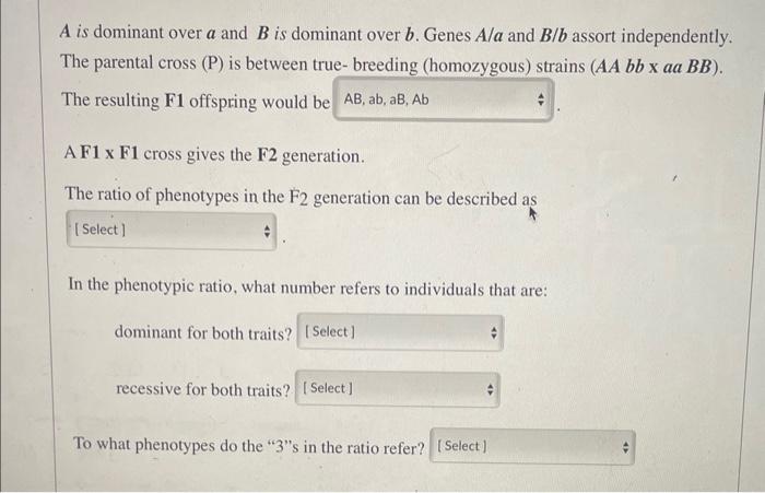 Solved A is dominant over a and B is dominant over b. Genes | Chegg.com