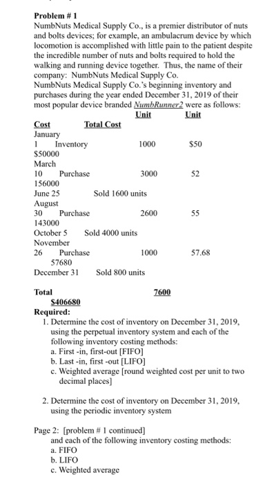 Solved Problem #1 NumbNuts Medical Supply Co., is a premier | Chegg.com