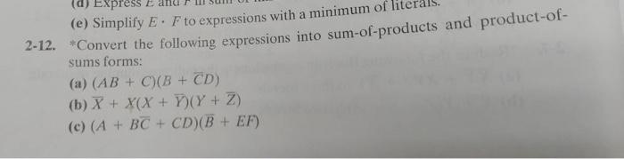 Solved (e) Simplify E⋅F to expressions with a 2-12. * | Chegg.com