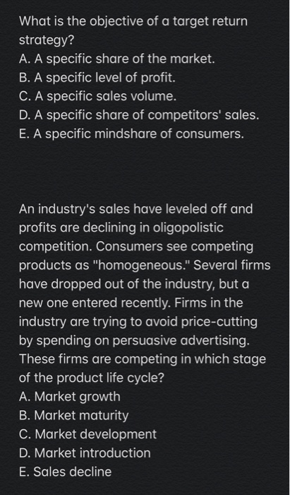 Solved What is the objective of a target return strategy? A. | Chegg.com