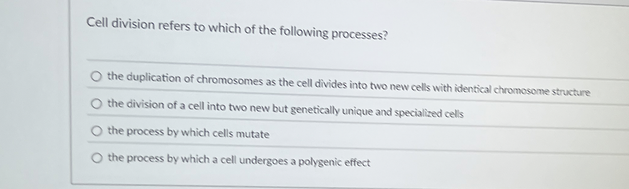 Solved Cell division refers to which of the following | Chegg.com