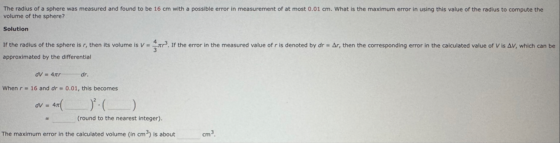 Solved volume of the sphere?Solution approximated by the | Chegg.com
