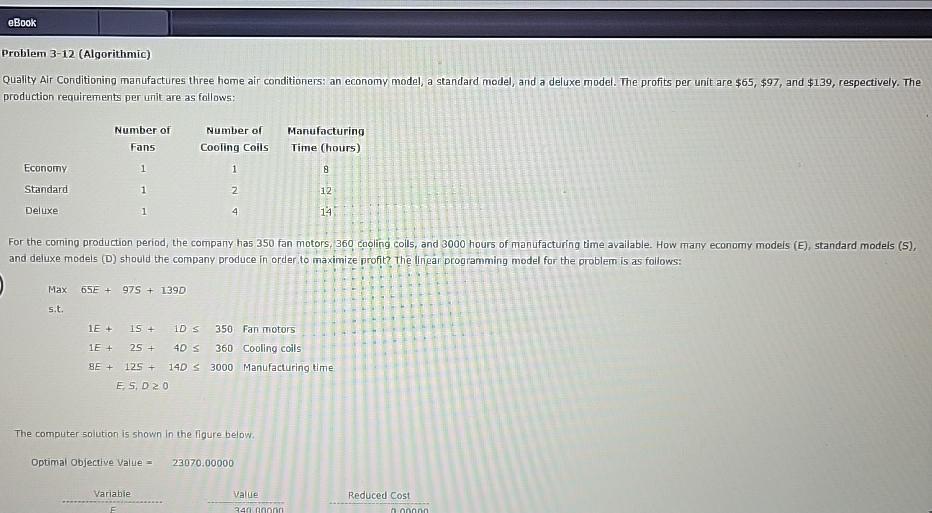 Solved eBookProblem 3-12 (Algorithmic)Quality Air | Chegg.com