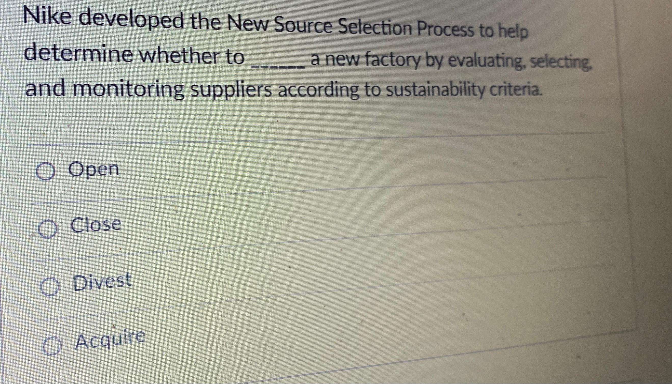 Solved Nike developed the New Source Selection Process to | Chegg.com