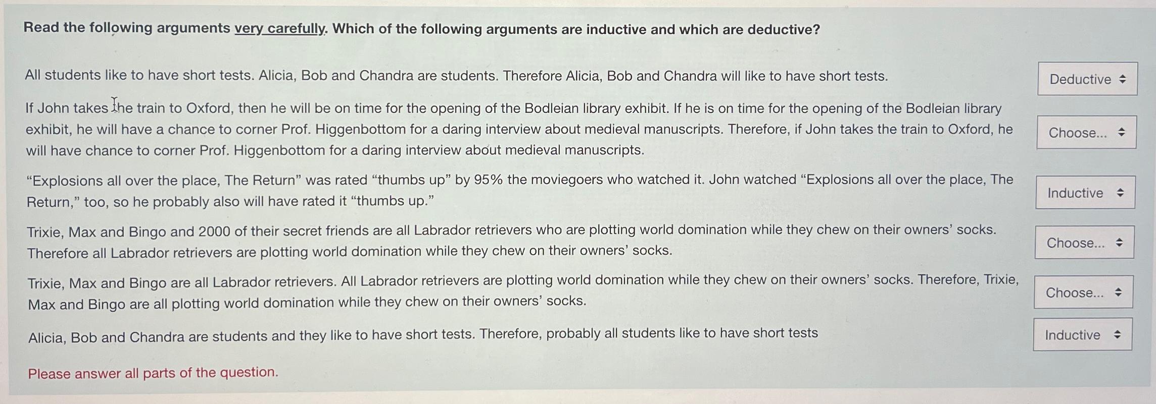 Solved Read the following arguments very carefully. Which of | Chegg.com