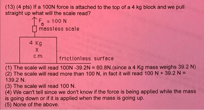 Solved (13) (4 pts) If a 100N force is attached to the top | Chegg.com