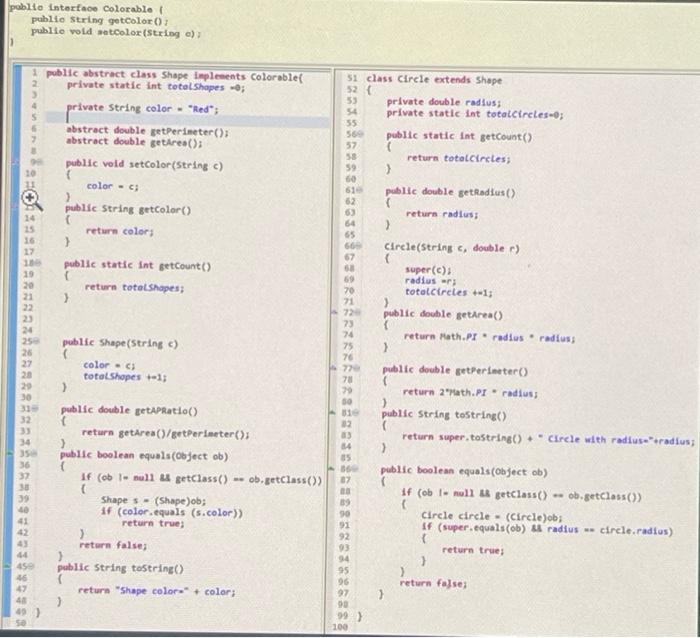 Solved poblio Interface Colorable public string getcolor(); | Chegg.com