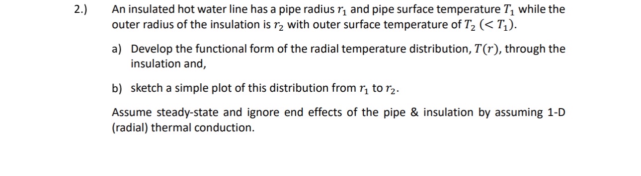 Solved 2.) ﻿An insulated hot water line has a pipe radius r1 | Chegg.com