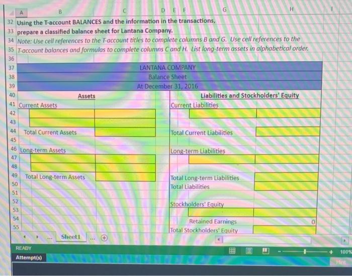 Solved Preparing a Classified Balance Sheet using Excel's | Chegg.com