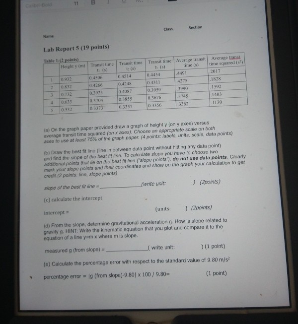 Solved B Class Section Name Lab Report 5 (19 points) Table | Chegg.com