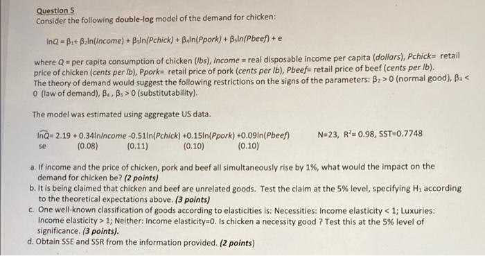 Solved Question 5 Consider the following double-log model of | Chegg.com