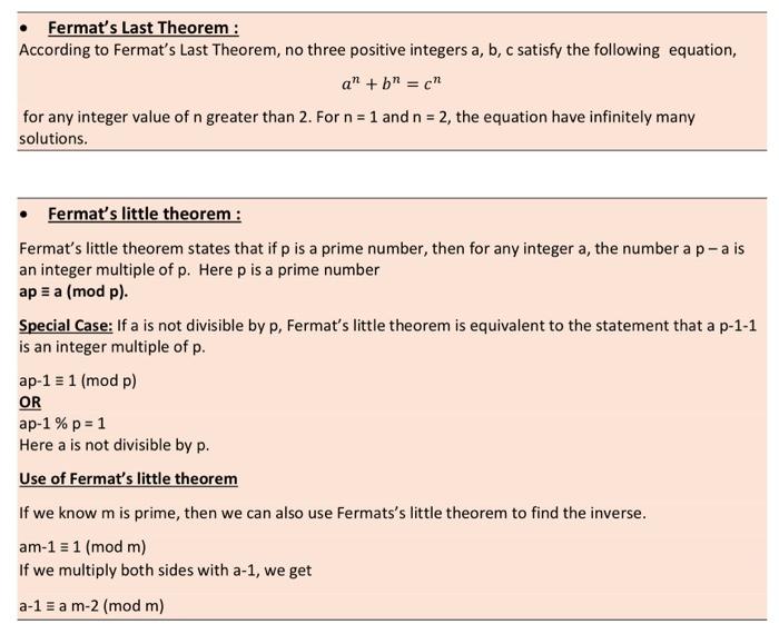 Solved • Fermat's Last Theorem: According to Fermat's Last | Chegg.com