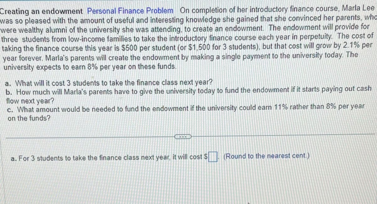 Creating an endowment Personal Finance Problem On | Chegg.com