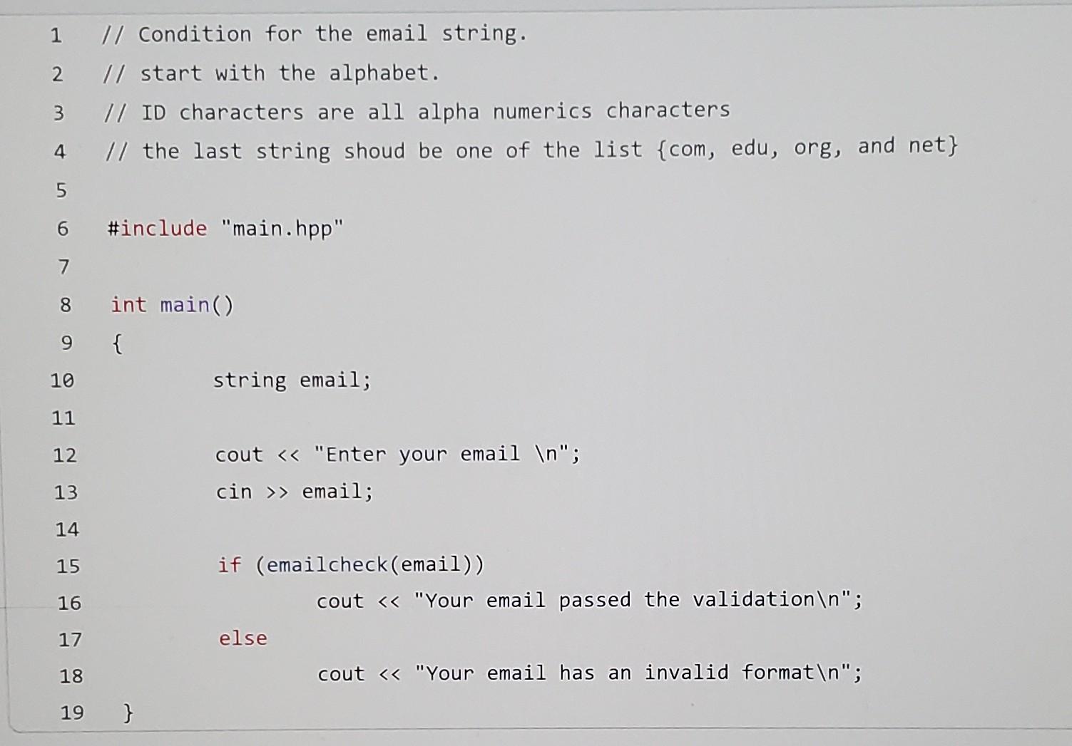 Solved Validate the email account We will make a program | Chegg.com