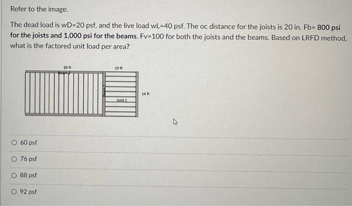 Solved Refer to the image. The dead load is wD=20 psf, and | Chegg.com