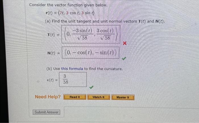Solved Consider the vector function given below. | Chegg.com