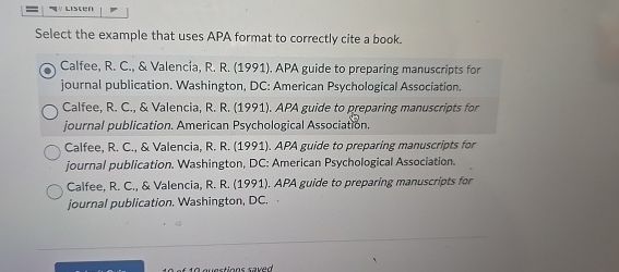 ustenSelect the example that uses APA format to | Chegg.com