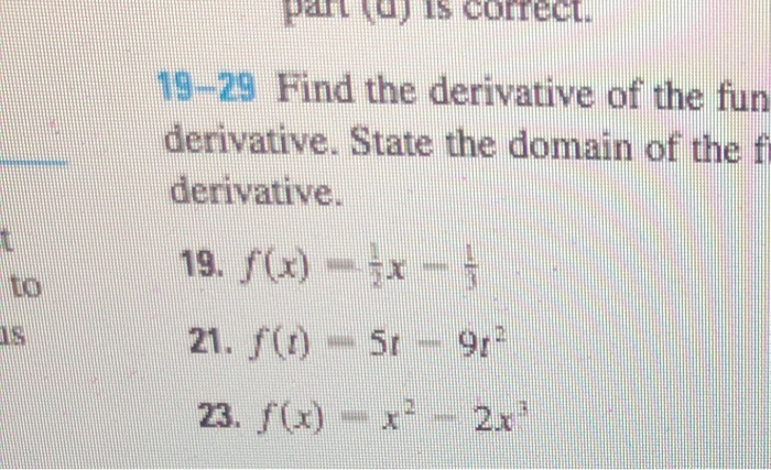 Solved Para is correct. 19-29 Find the derivative of the fun | Chegg.com