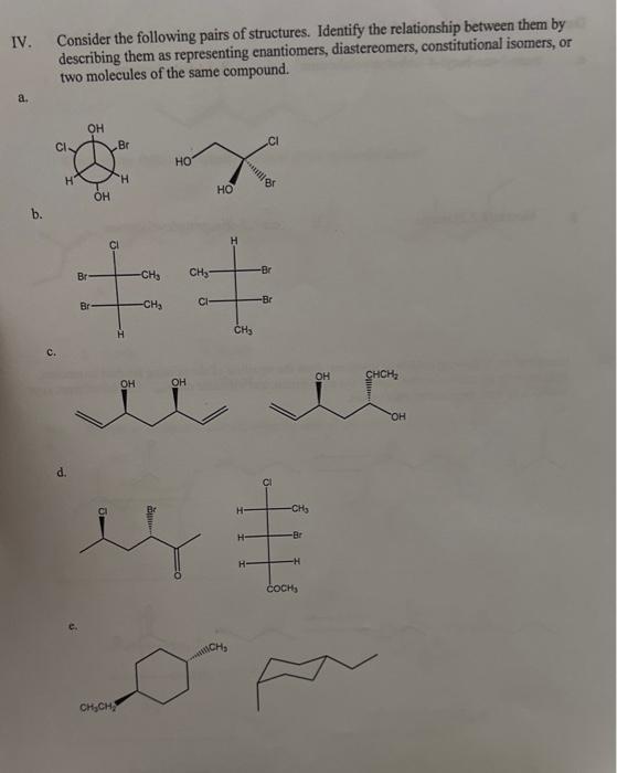 V. Consider the following pairs of structures. | Chegg.com