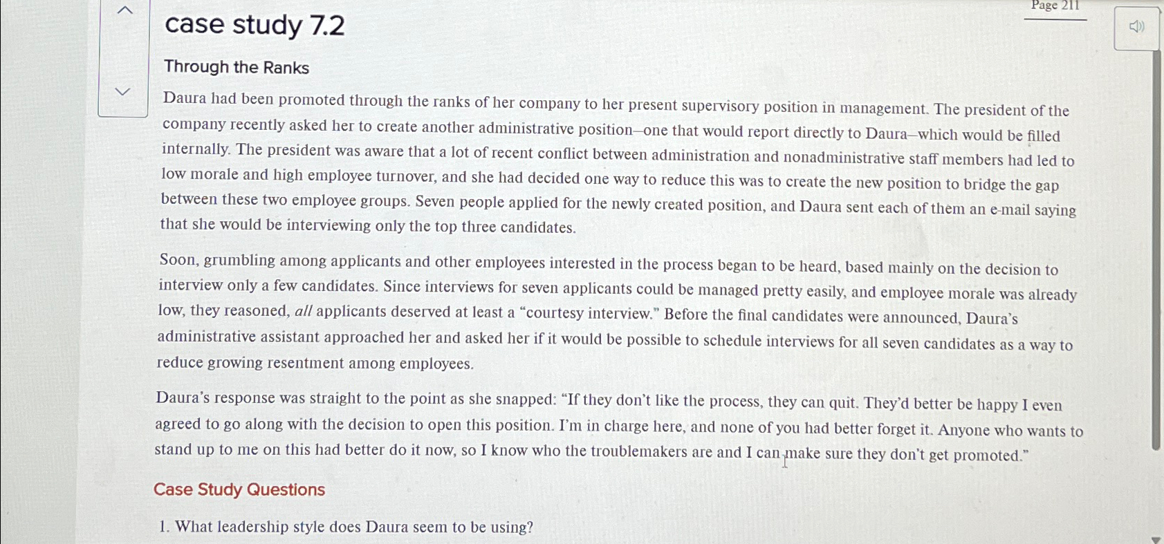 Solved case study 7.2Through the RanksDaura had been | Chegg.com