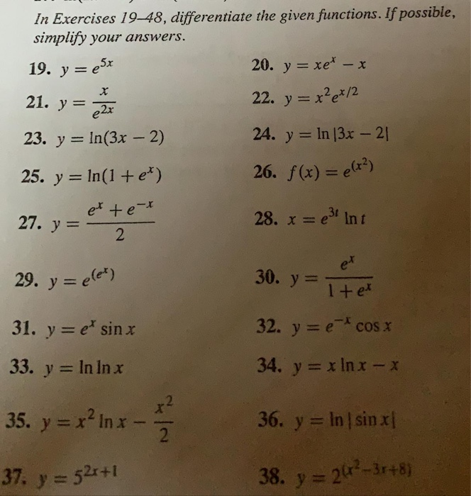 Solved In Exercises 19_48, differentiate the given | Chegg.com