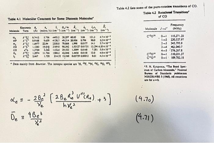 Solved (a) Use the data of Table 4.2 to calculate B0 and De | Chegg.com