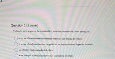 Solved Question 1 (3 ﻿points)Failing to leave a note on the | Chegg.com