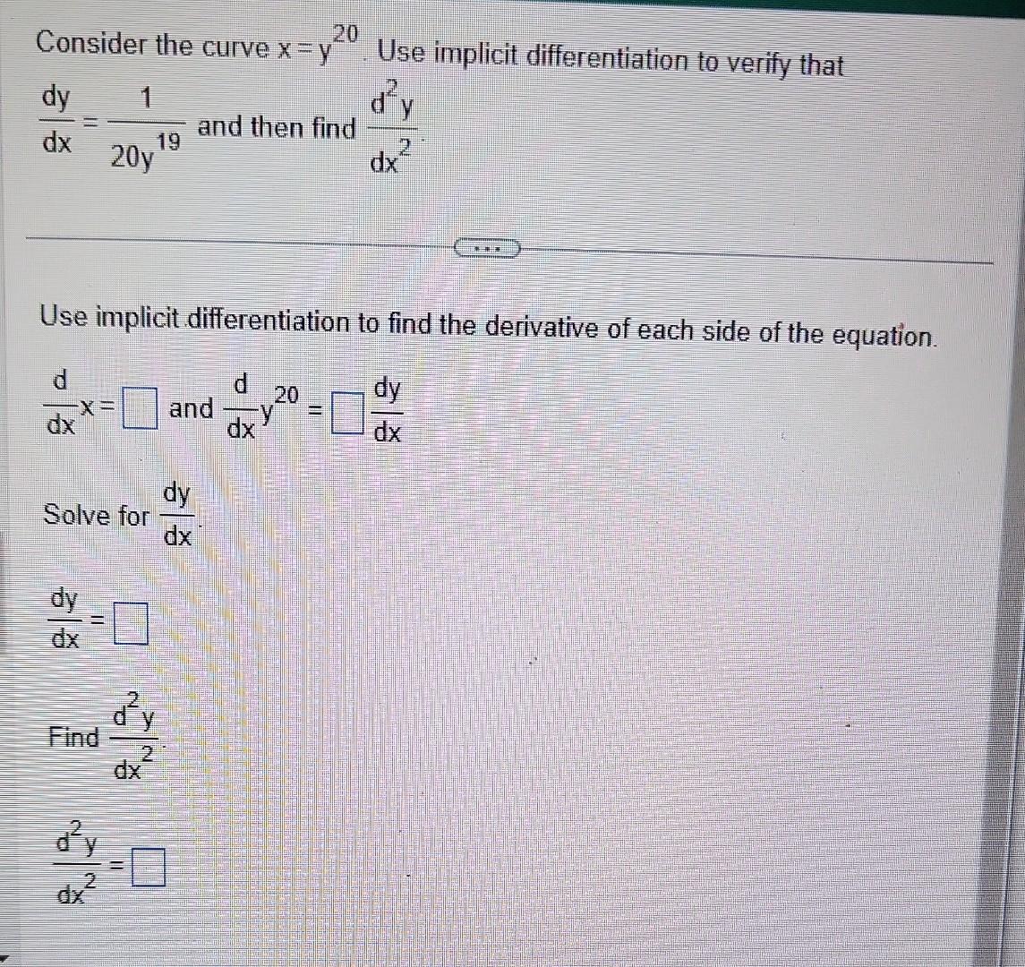 Solved Consider the curve x=y20. Use implicit | Chegg.com