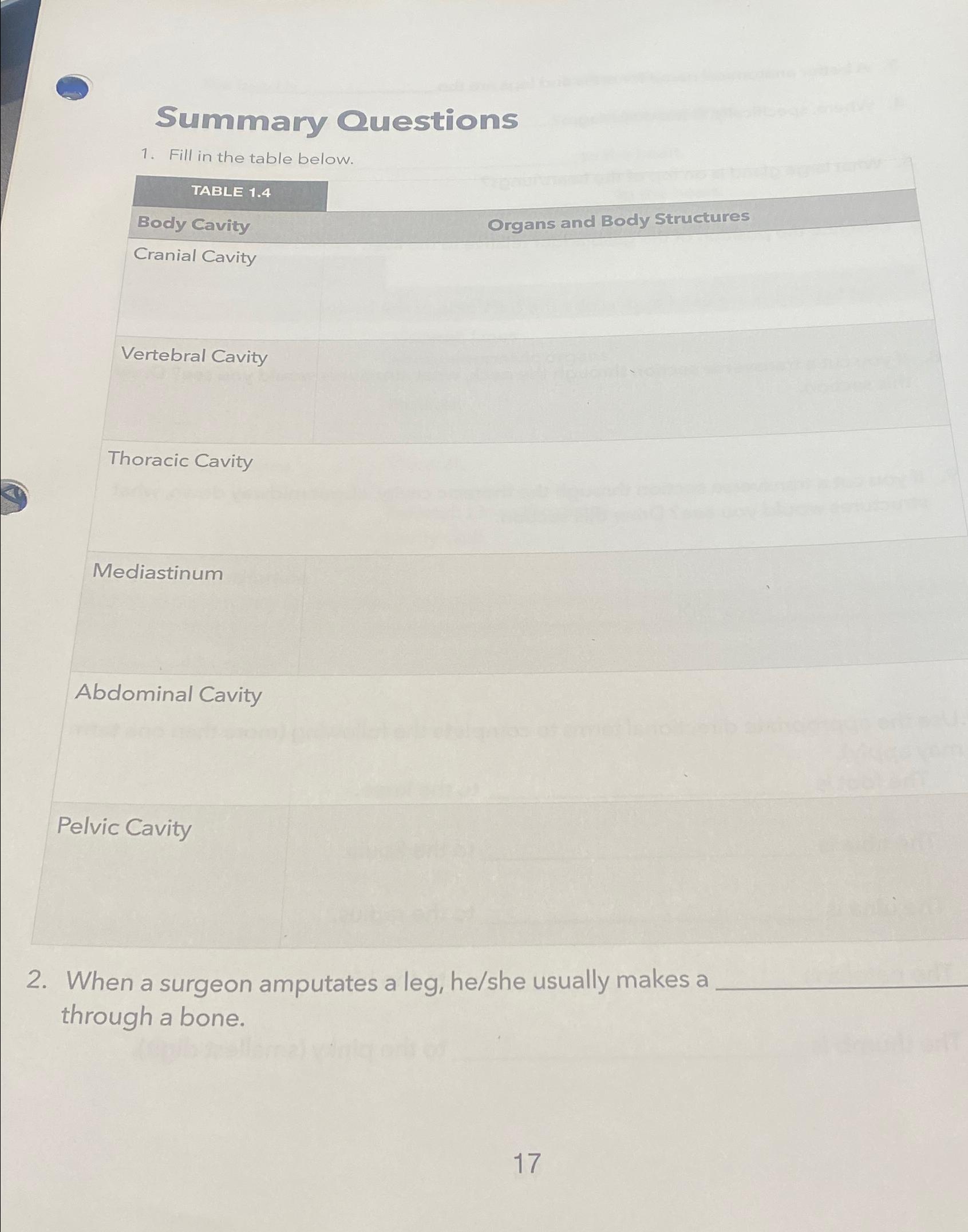 Solved Summary QuestionsFill in the table below.TABLE | Chegg.com