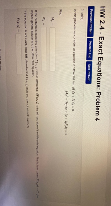 Solved HW 2.4 - Exact Equations: Problem 4 Previous Problem | Chegg.com