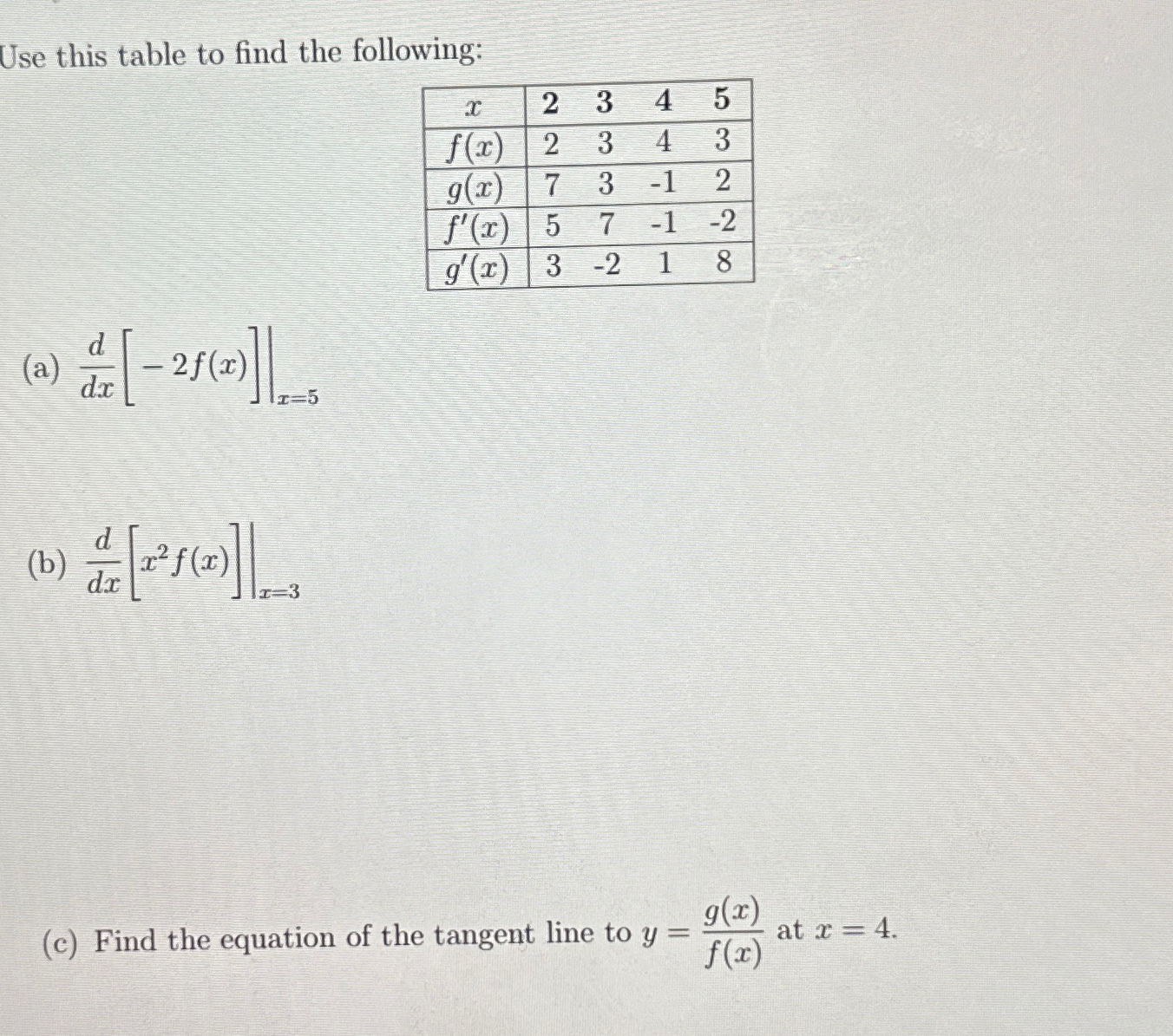 Solved Use this table to find the | Chegg.com