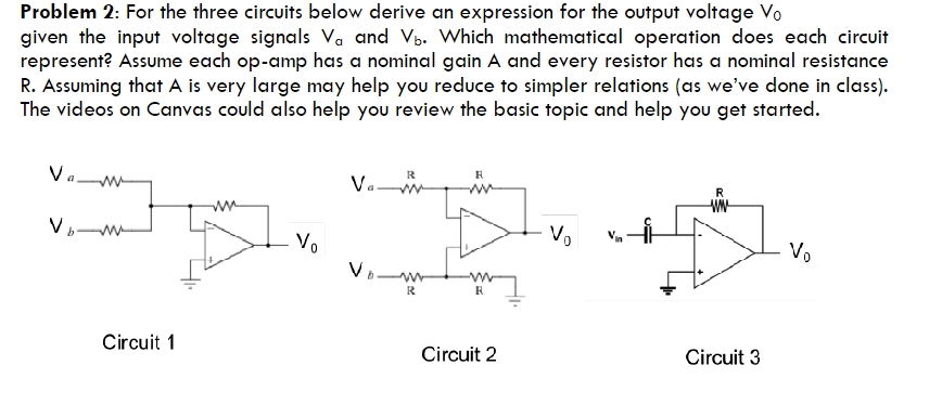 Solved Problem 2: For the three circuits below derive an | Chegg.com