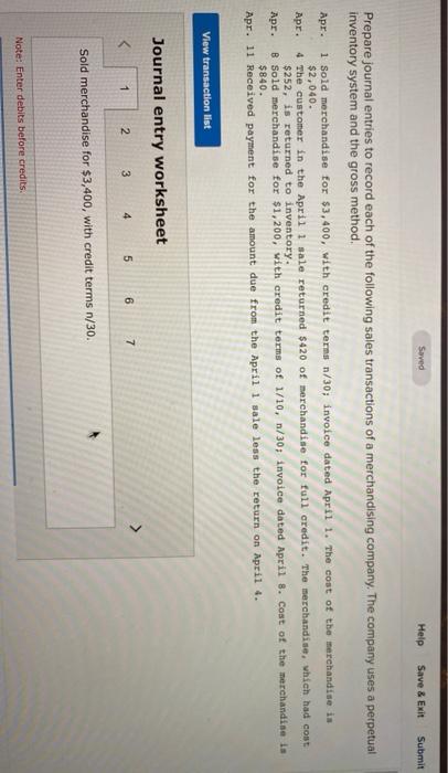 Solved Saved Help Save & Exit Submit Prepare journal entries | Chegg.com