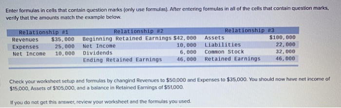 Solved Enter formulas in cells that contain question marks | Chegg.com