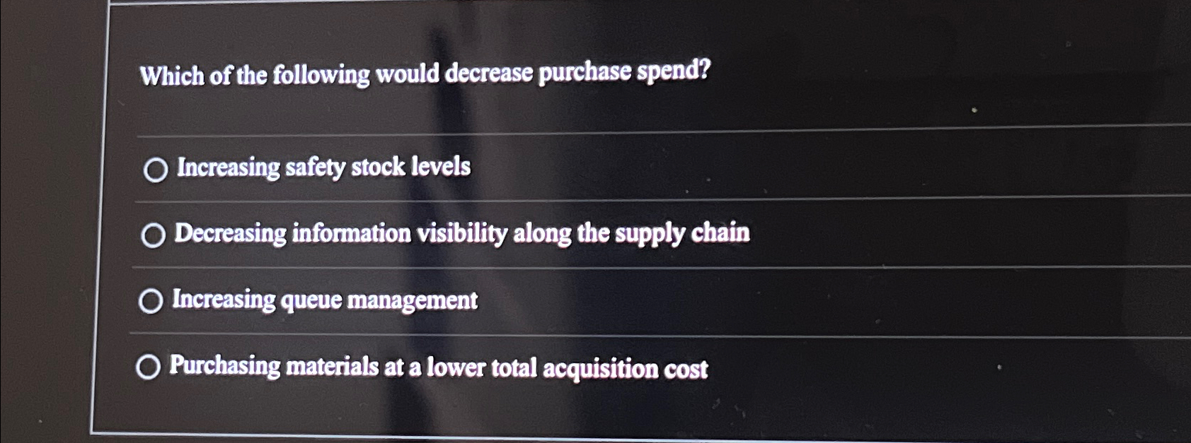Solved Which of the following would decrease purchase | Chegg.com