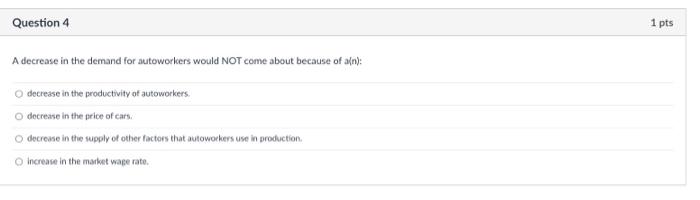 Solved A decrease in the demand for autoworkers would NOT | Chegg.com