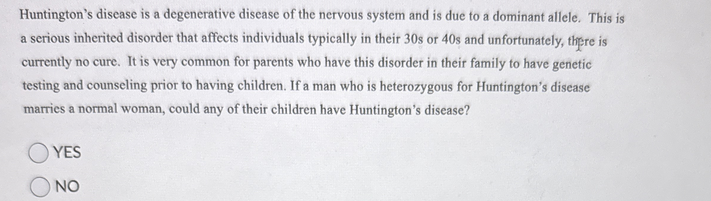 Solved Huntington's disease is a degenerative disease of the | Chegg.com