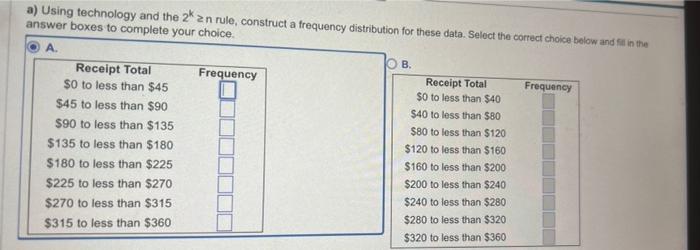 a) Using technology and the 2k≥n rule, construct a | Chegg.com