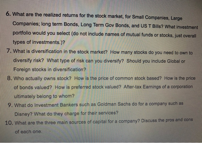Solved 6. What are the realized returns for the stock | Chegg.com
