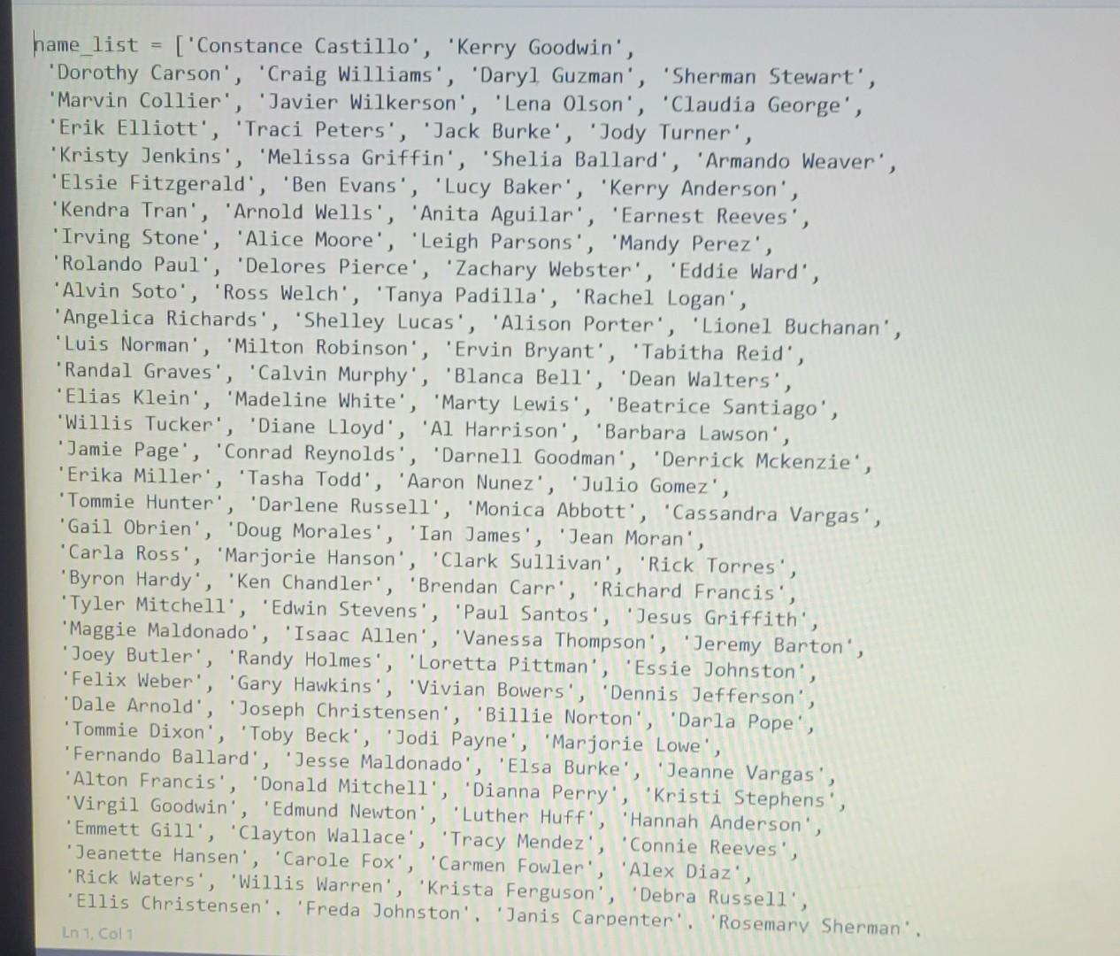 Solved name_list =[ 'Constance Castillo', 'Kerry Goodwin', | Chegg.com