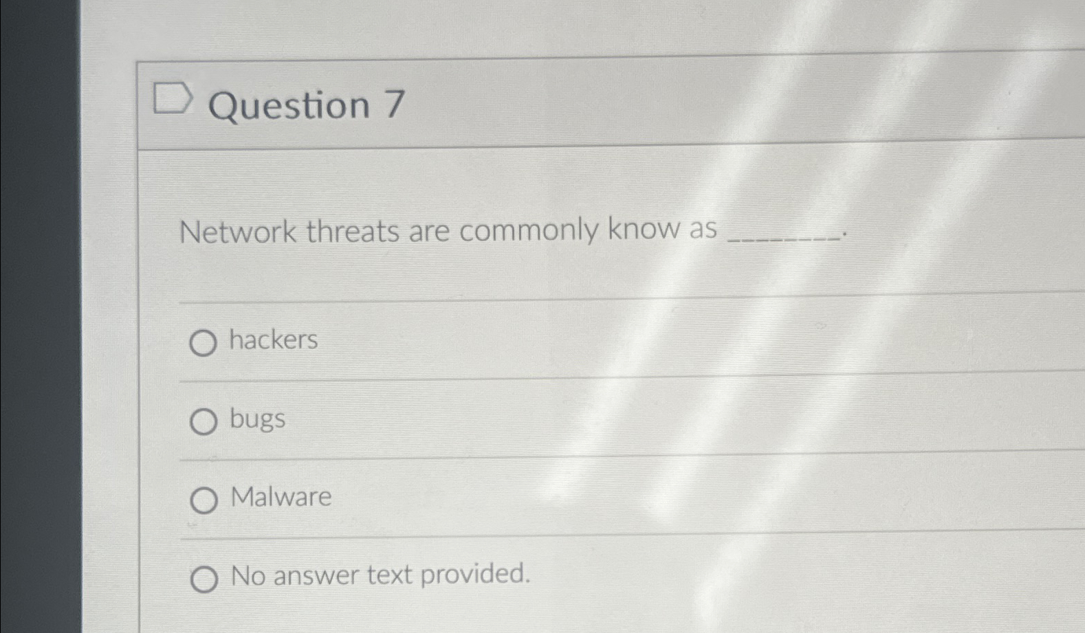 Solved Question 7Network threats are commonly know | Chegg.com