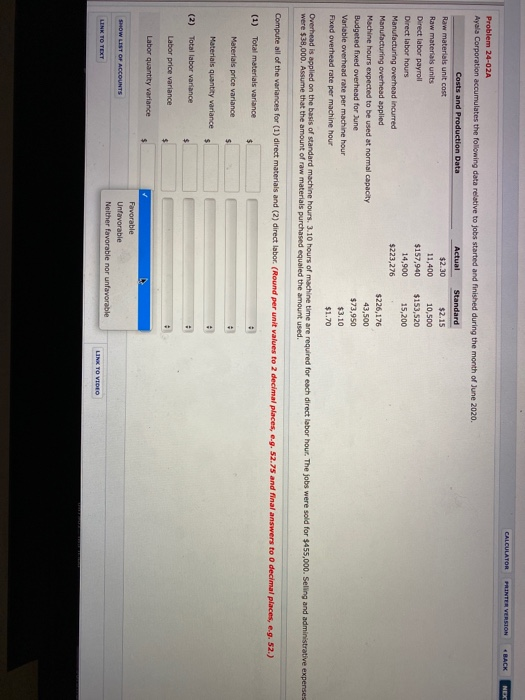Solved CALCULATOR PRINTER VERSION « BACK NEX Problem 24-OZA | Chegg.com