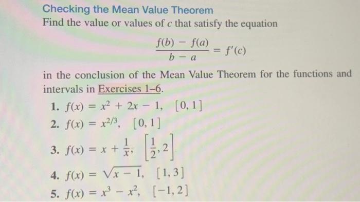 Solved FİND 3 AND 5 ONLY. Checking the Mean Value Theorem | Chegg.com