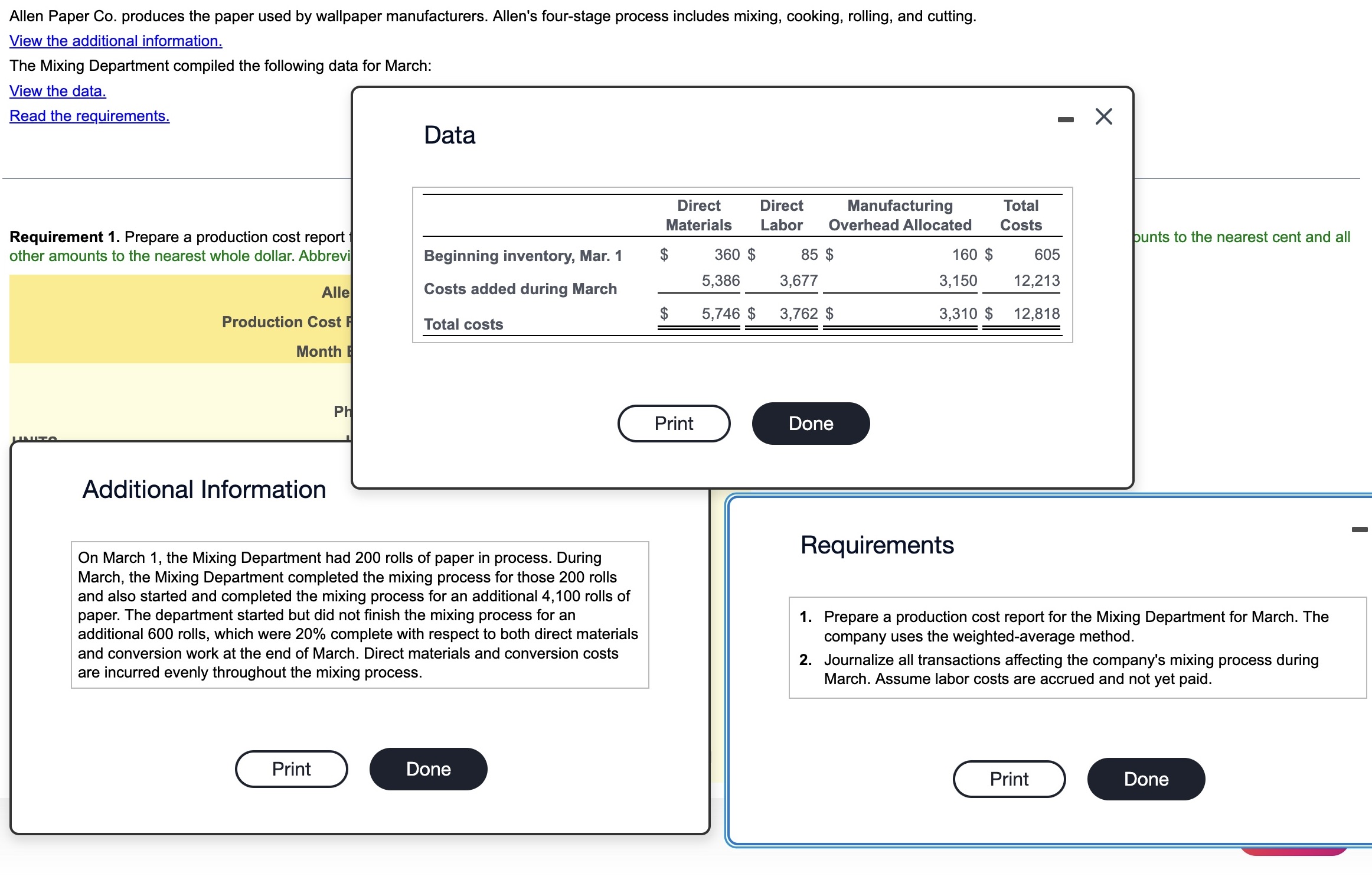 Solved Allen Paper Co. ﻿produces the paper used by wallpaper | Chegg.com