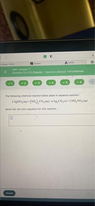 Solved College - Portal = 1 Content HW7: Chapter 7 | Chegg.com
