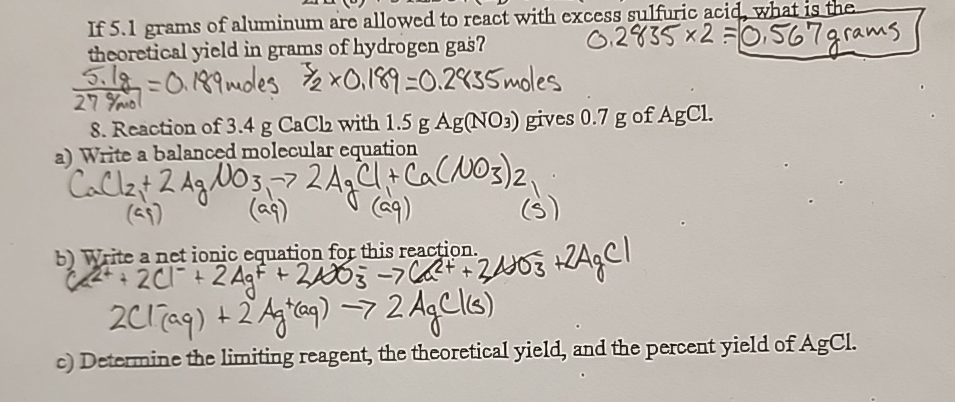 Solved CaCl2+2AgNO3 -> 2AgCl+Ca(NO3)2 ﻿ Determine the | Chegg.com